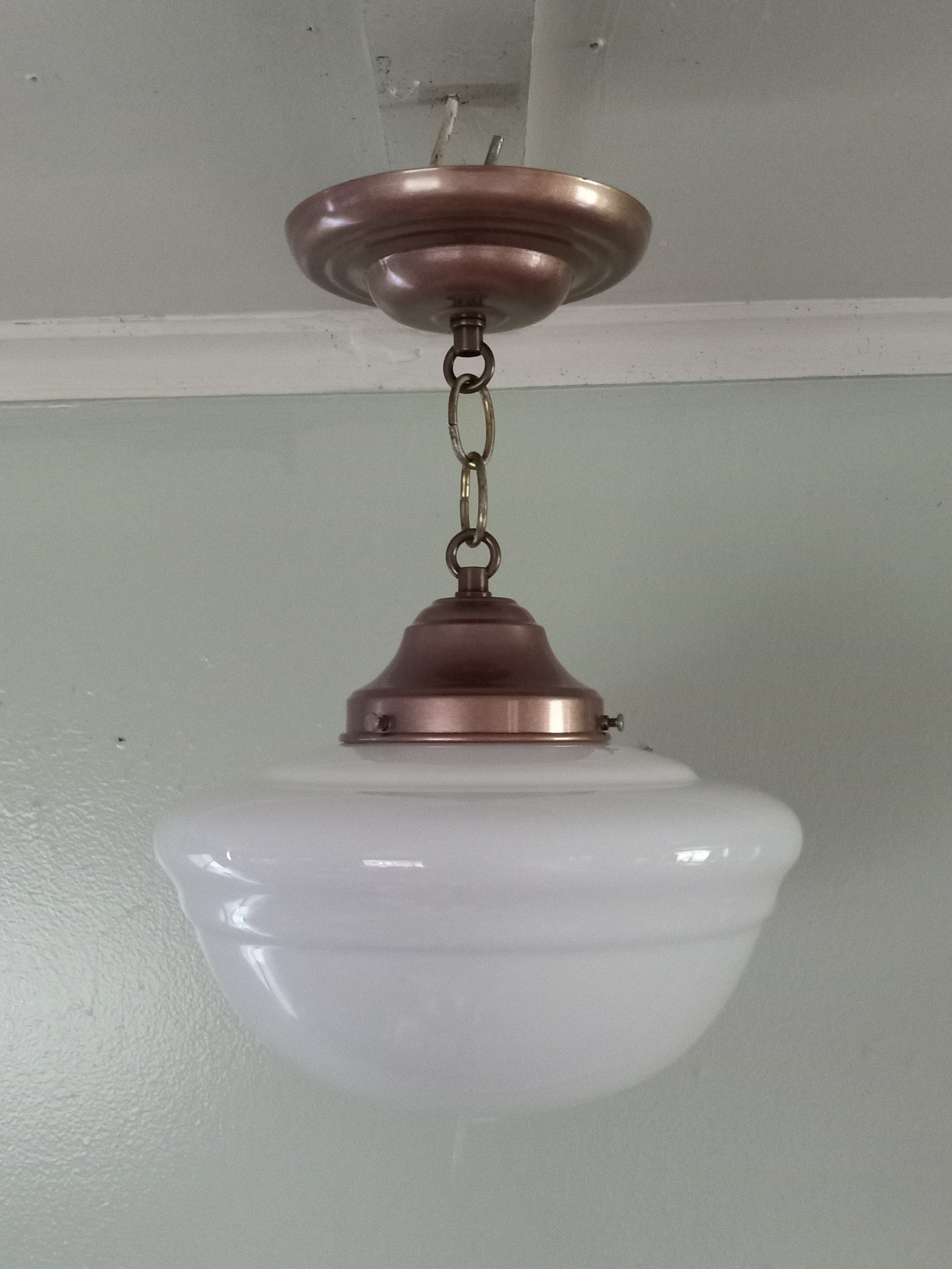 Vintage Pair School Light Pendant Lights 10” MilkGlass Shades Art Deco ...