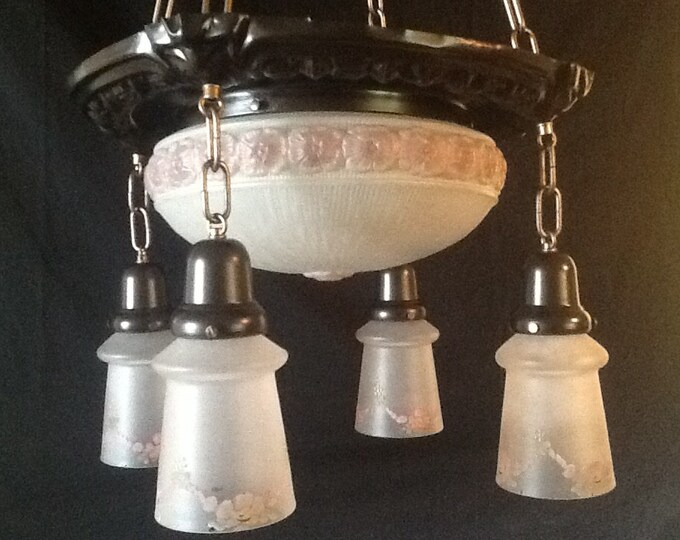 Antique Victorian Drop Light Chandelier 4 Shades With Large - Etsy