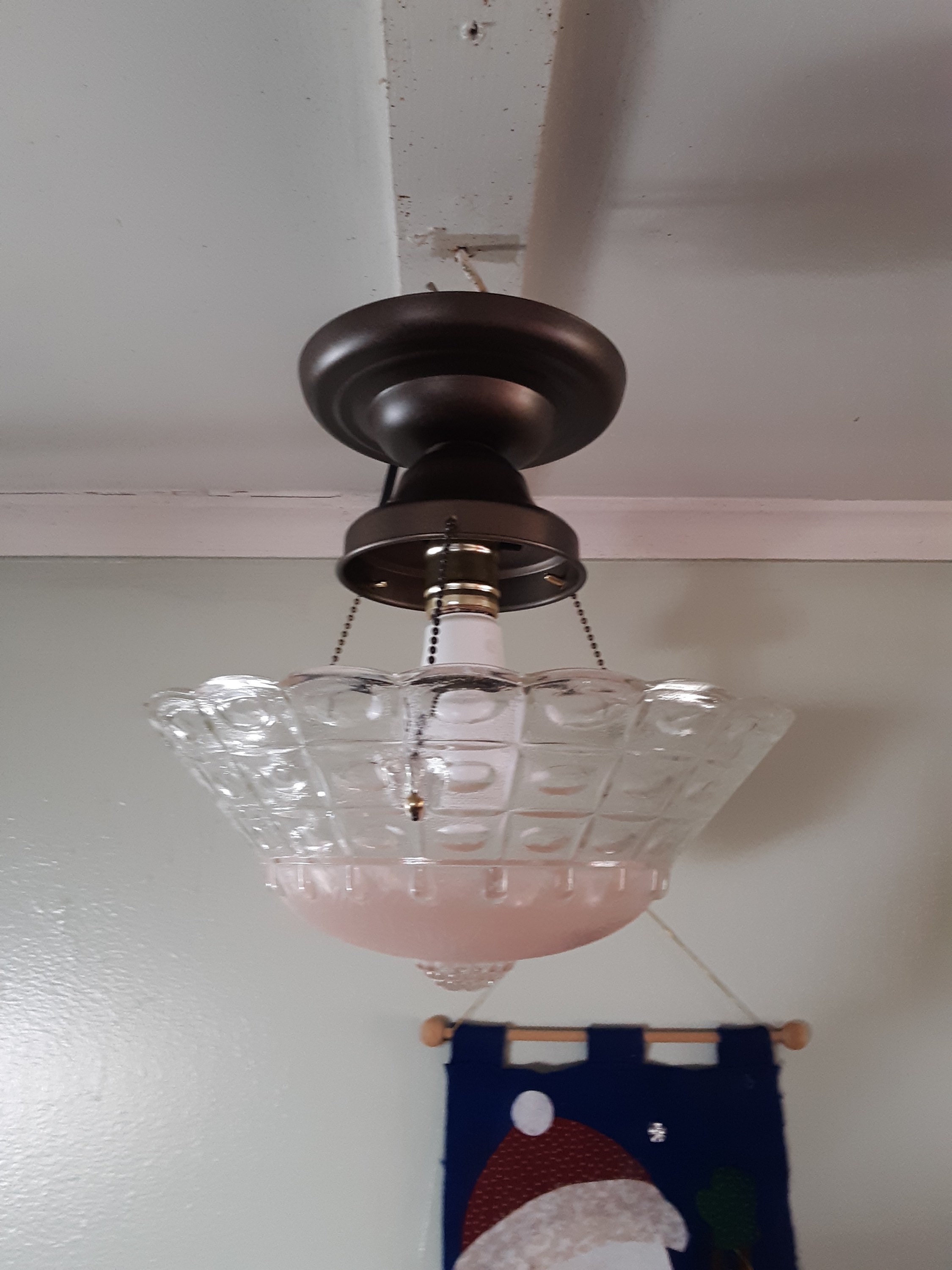 Vintage Art Deco Semi Flush Glass Ceiling Light Fixture 3 Chain Very ...