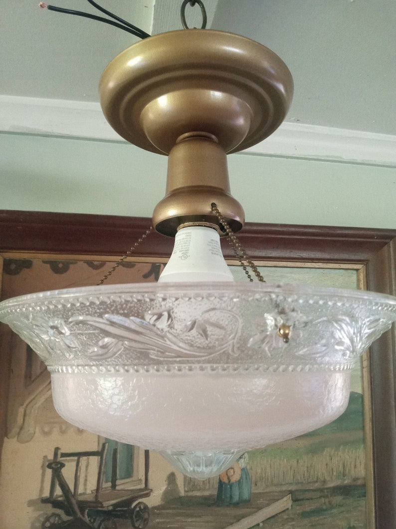 Antique Hanging Glass Ceiling Light Fixture Chandelier Hangs From 3 ...