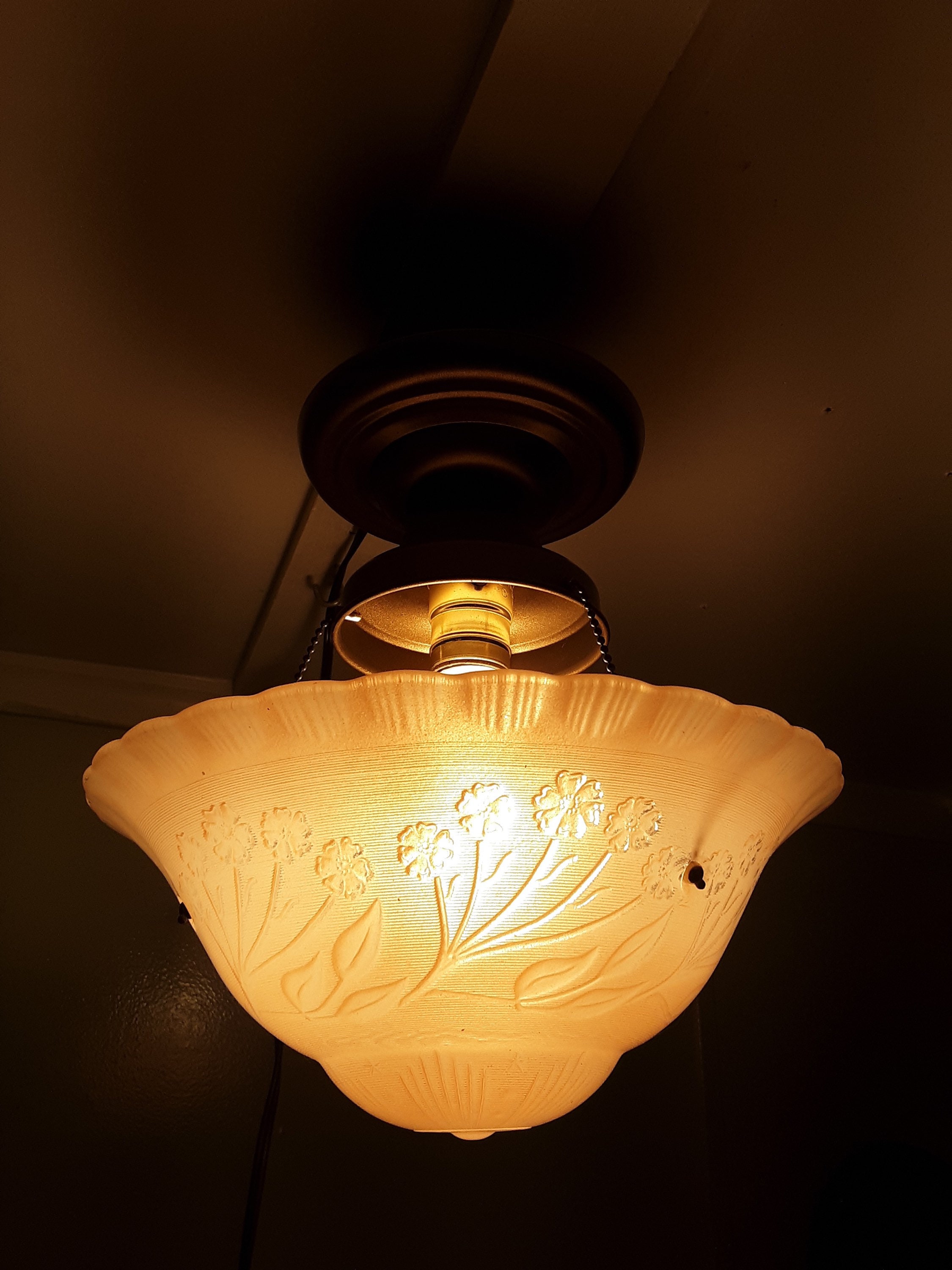 Vintage Art Deco Pink Semi Flush Glass Ceiling Light Fixture 3 Chain ...