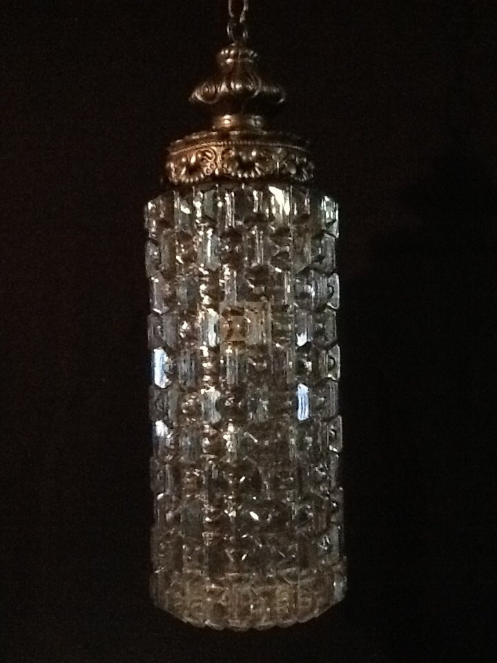Vintage Mid Century Long Crystal Pendant Hanging Light Fixture