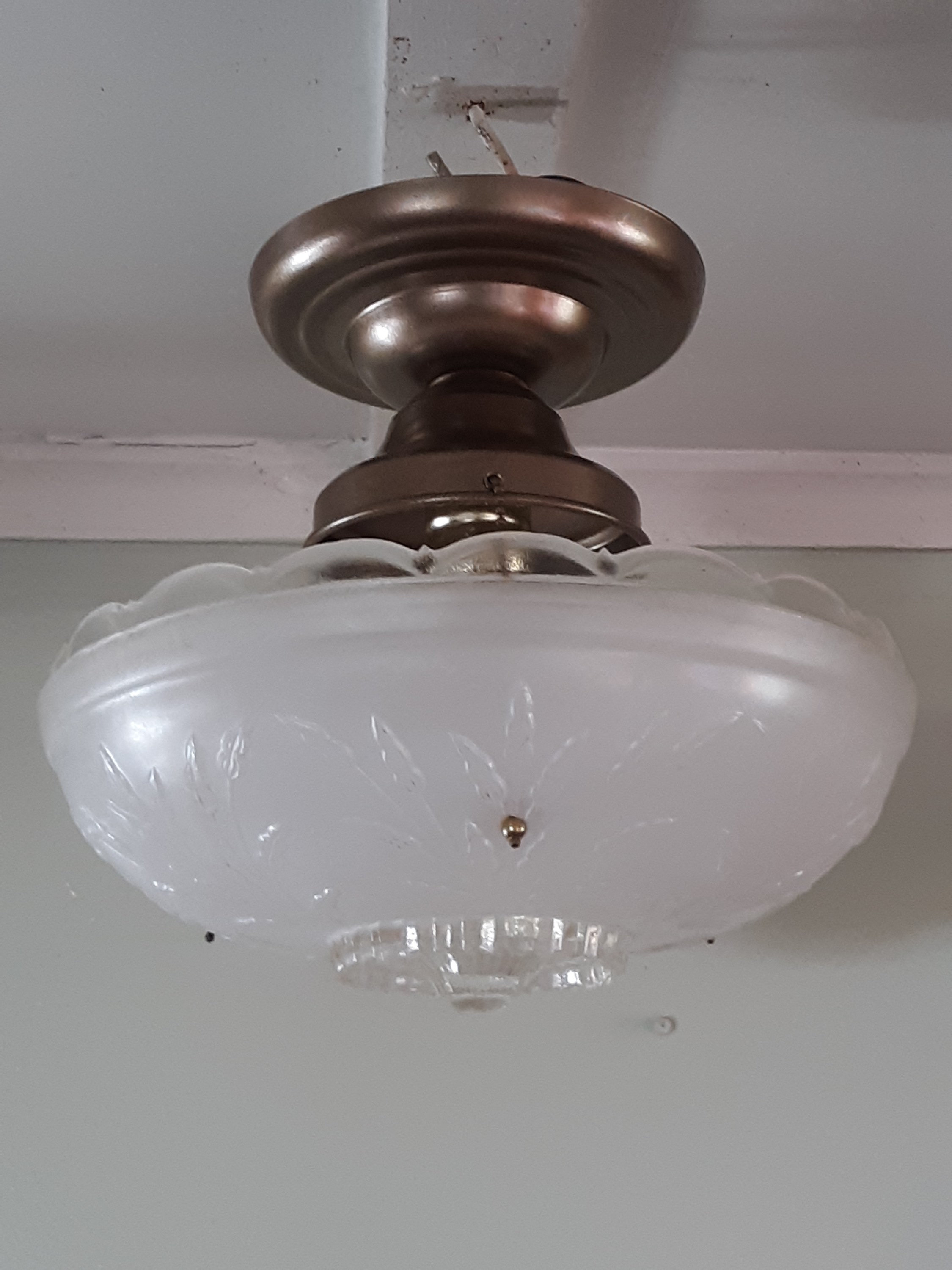 Antique Art Deco Semi Flush Glass Ceiling Light Fixture 3 Chain 1930s ...