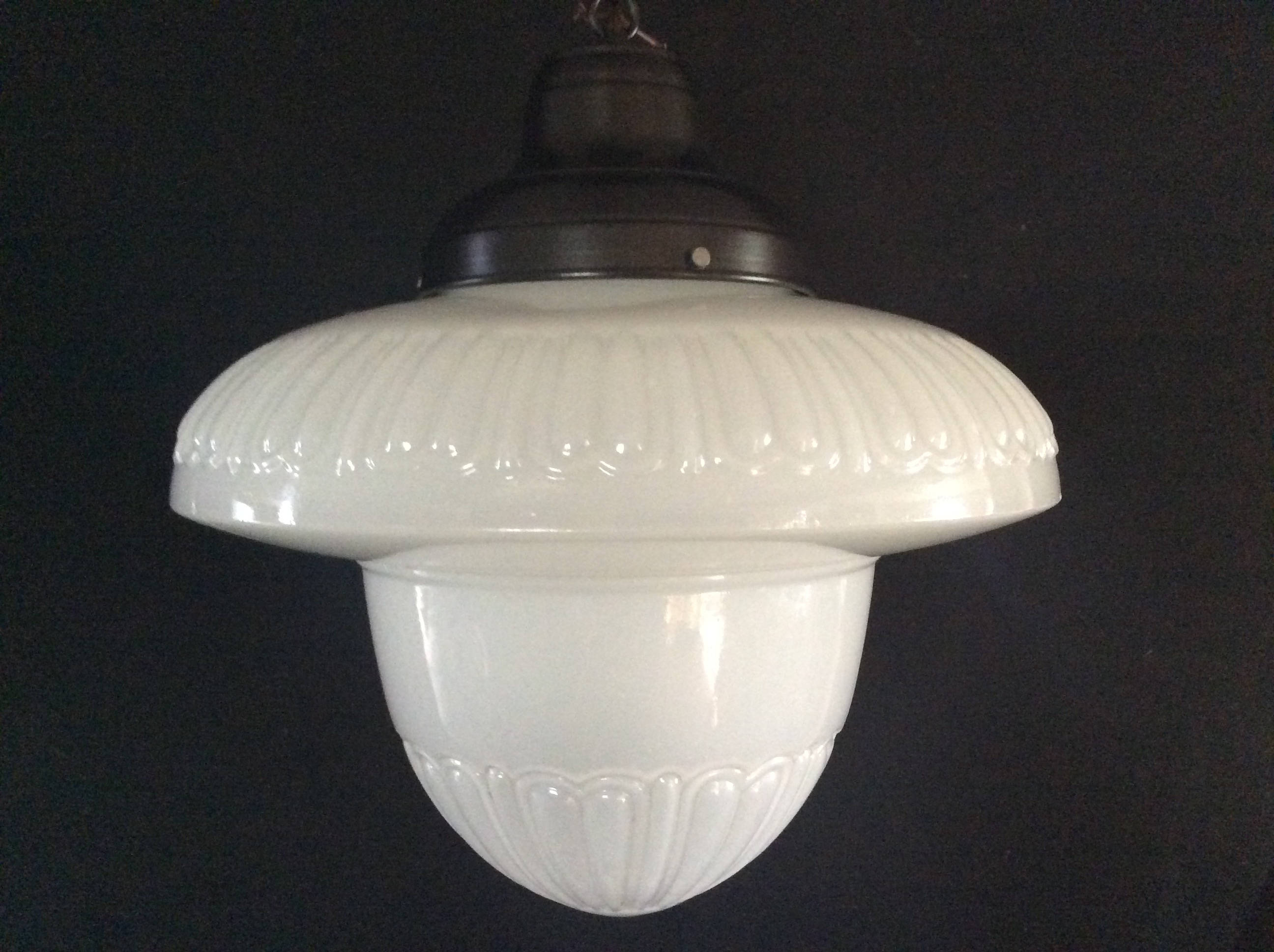 Vintage Pair Large Acorn Pendant Lights Milk Glass Art Deco Vintage 1910s