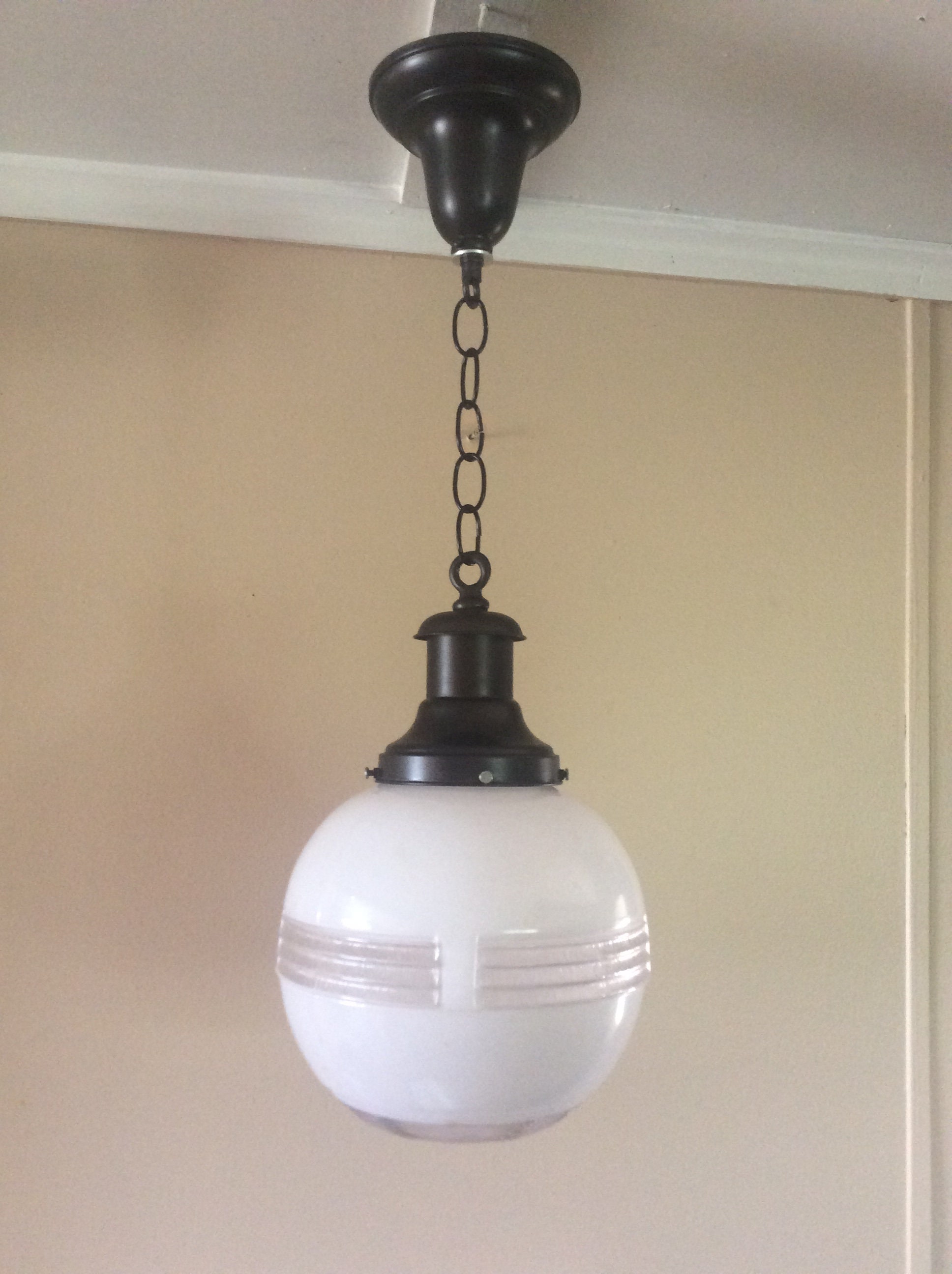 Antique Prismatic and Milk Glass Round Pendant Light Art Deco 1930s ...