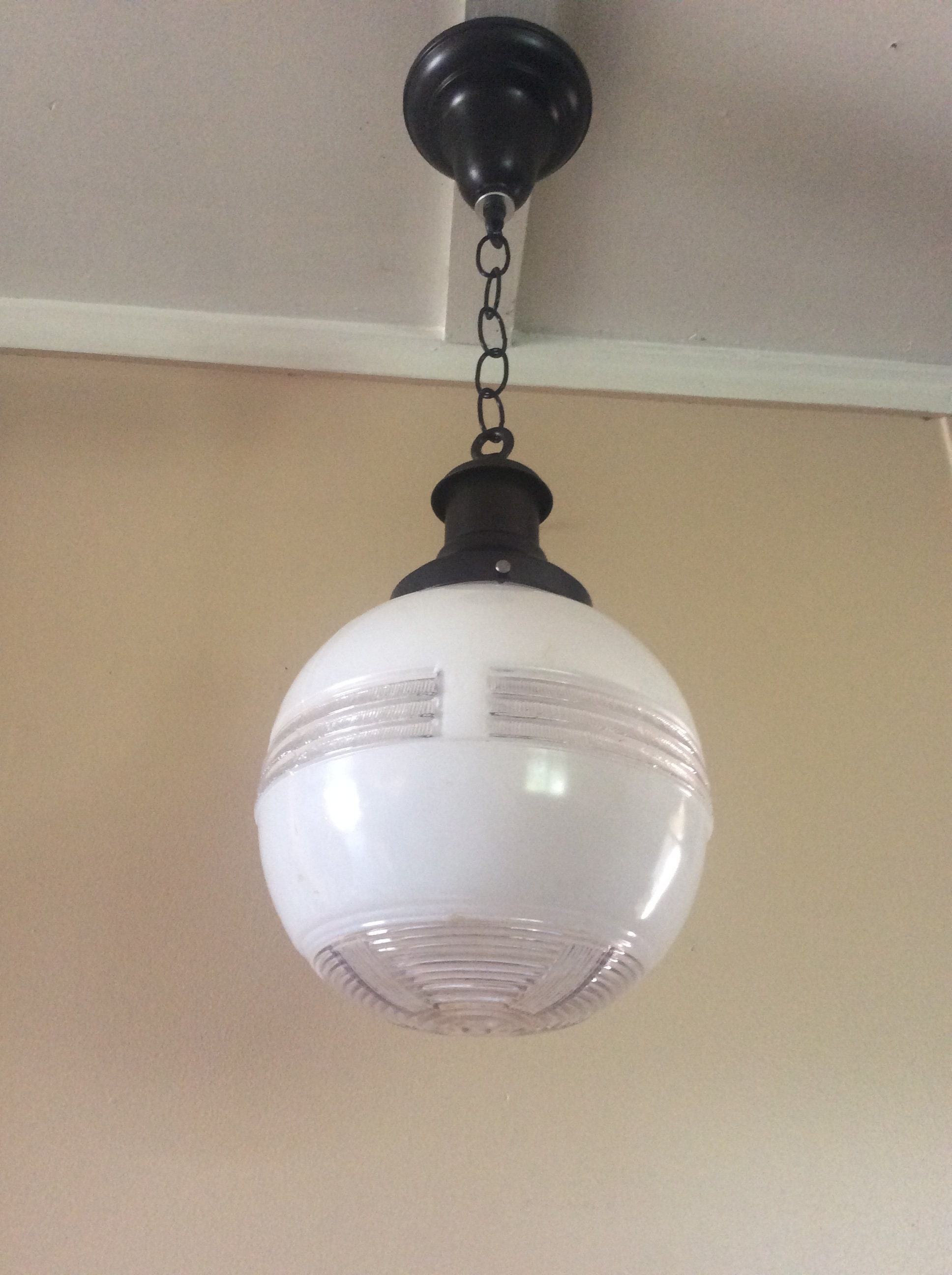Antique Prismatic and Milk Glass Round Pendant Light Art Deco 1930s ...