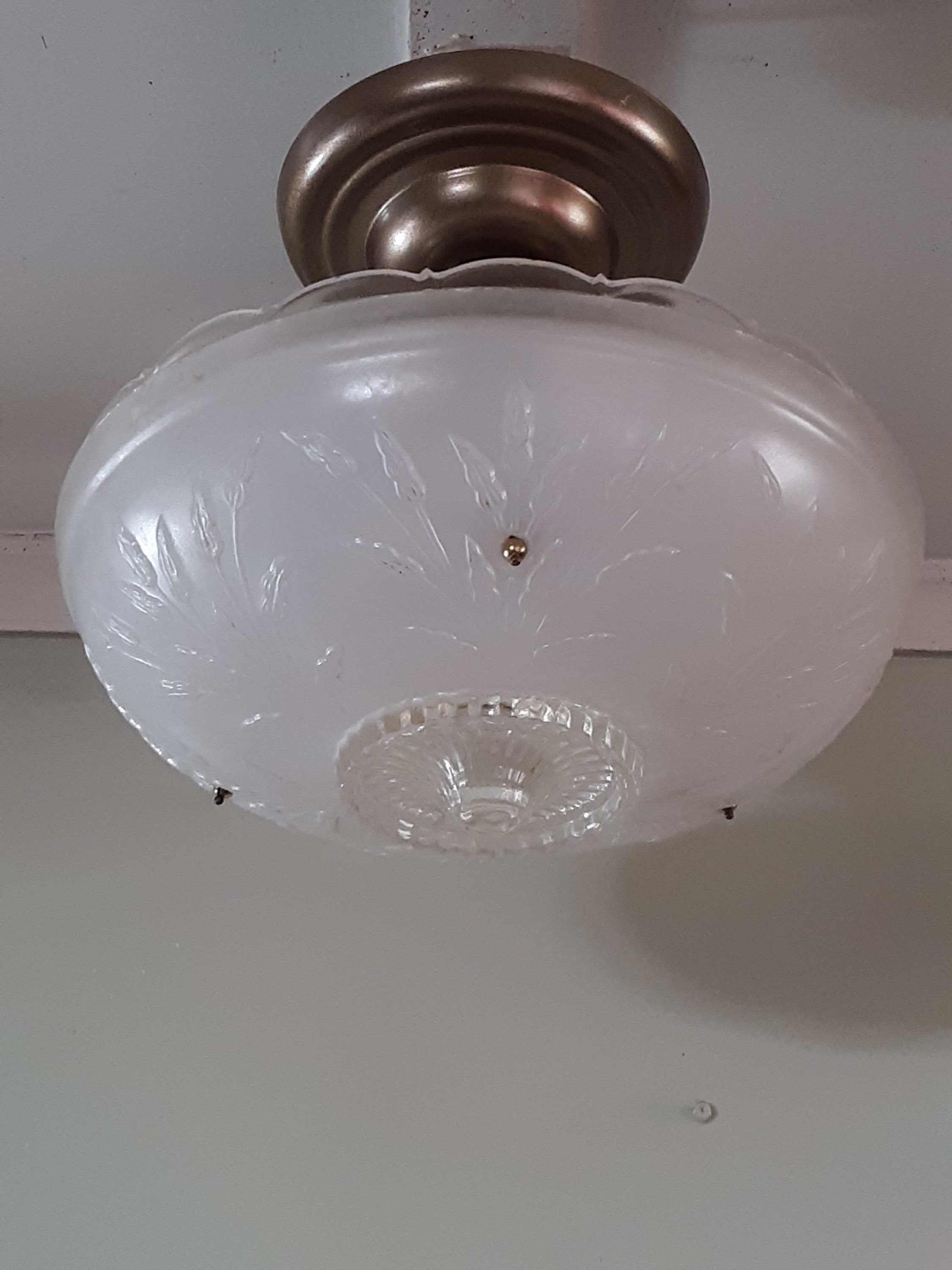 Antique Art Deco Semi Flush Glass Ceiling Light Fixture 3 Chain 1930s ...