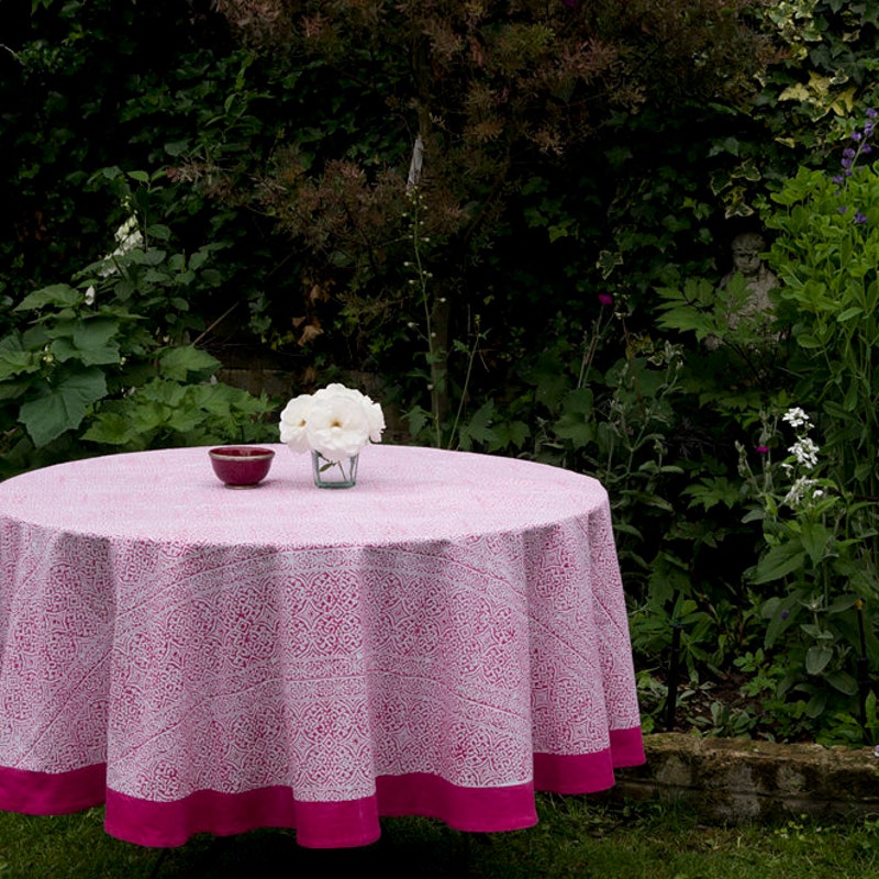 Pink Block Print Tablecloth - Etsy