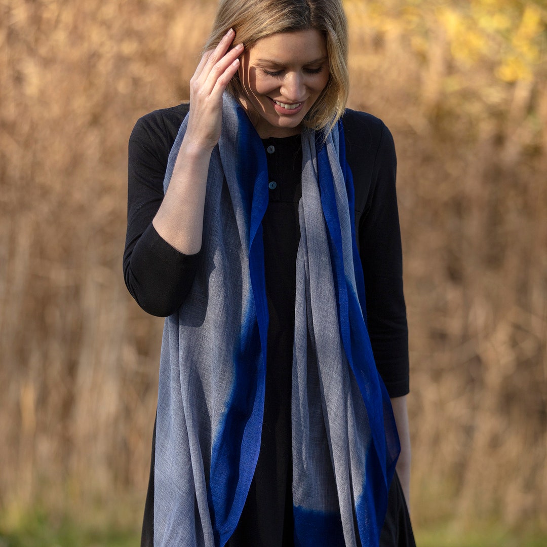 Dip Dye Scarf, Fine Merino Wool, Soft, Gift for Her, Bluey Grey With ...
