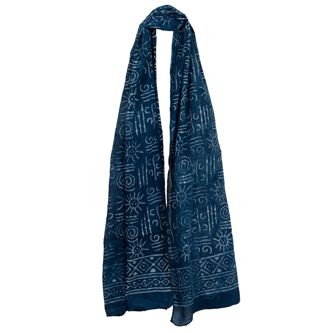 INDIGO DYED SCARF Indigo Sun Pattern, Cotton Scarf, Indigo Dyed, Gift ...