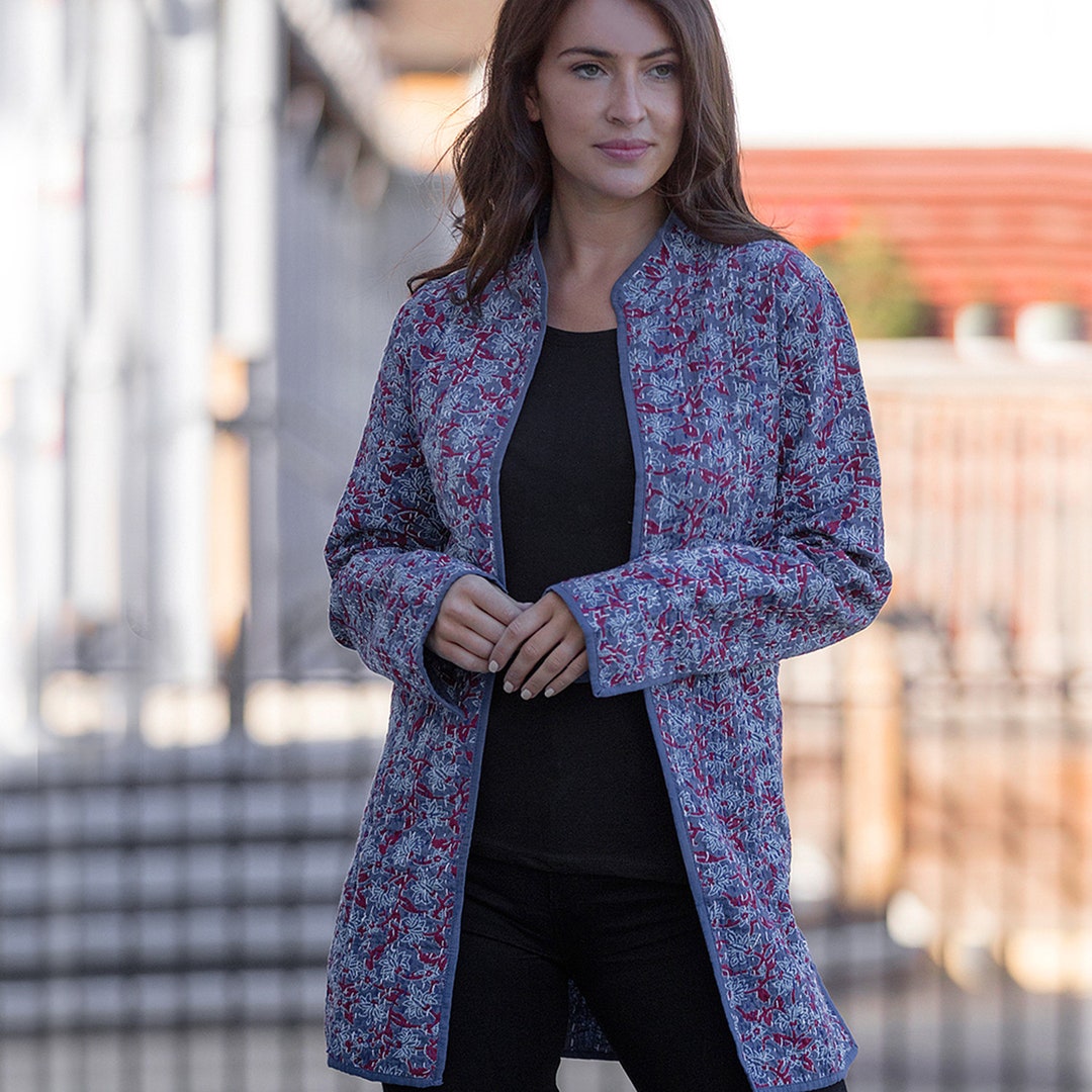 SALE LEAF JACKET All Sizes Long Style Blue With Wine Red and off White ...