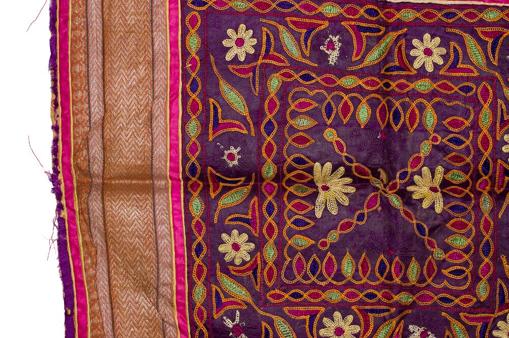 Vintage Textile – Fine Vintage Chakla in Flower and Leaf Design on ...