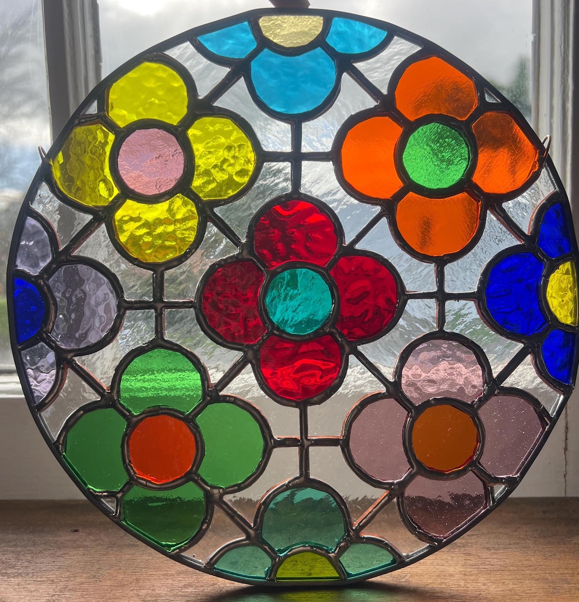 Vintage Flower Circular Panel - Stained Glass Pattern - Etsy