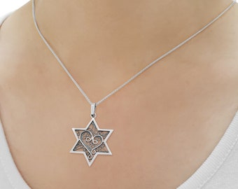 Dainty Star of David Necklace, Sterling Silver Antique Filigree Star of ...