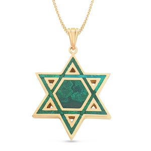 14K Gold Jewish Star of David Eilat Stone Pendant - Etsy