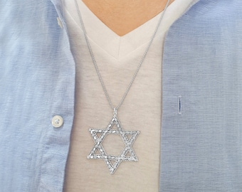 Extra Large Star of David Pendant, Solid Sterling Silver 925, 2 1/2 ...