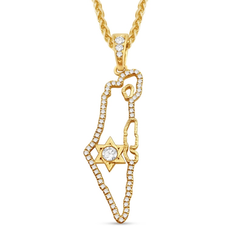 18K Gold and Diamonds Israel Map Pendant With Star of David, Jewish ...