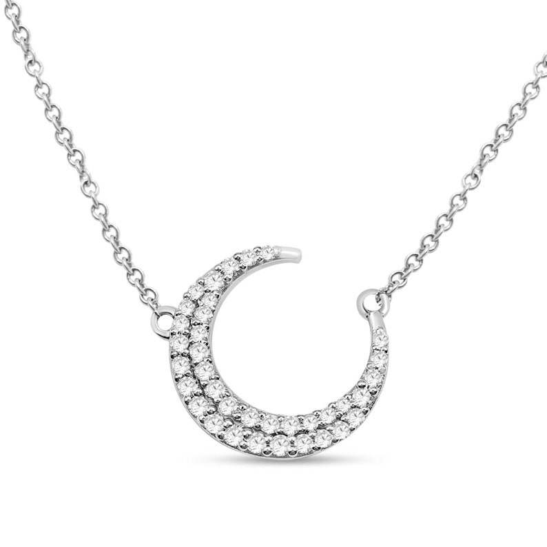 14K Solid Gold Diamond Lined Crescent Charm - Etsy