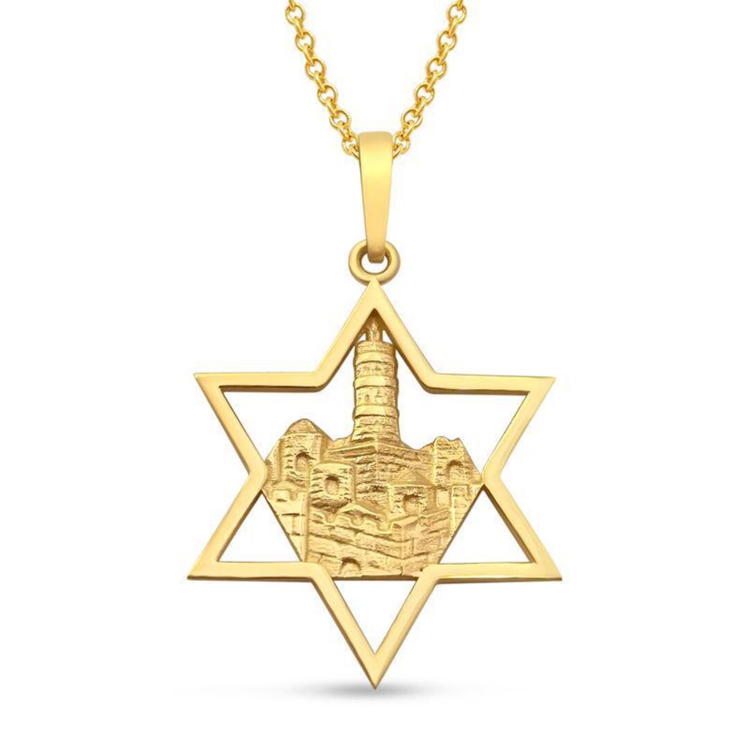 14K Gold Jewish Star Pendant,tower of David in Jerusalem Old City ...