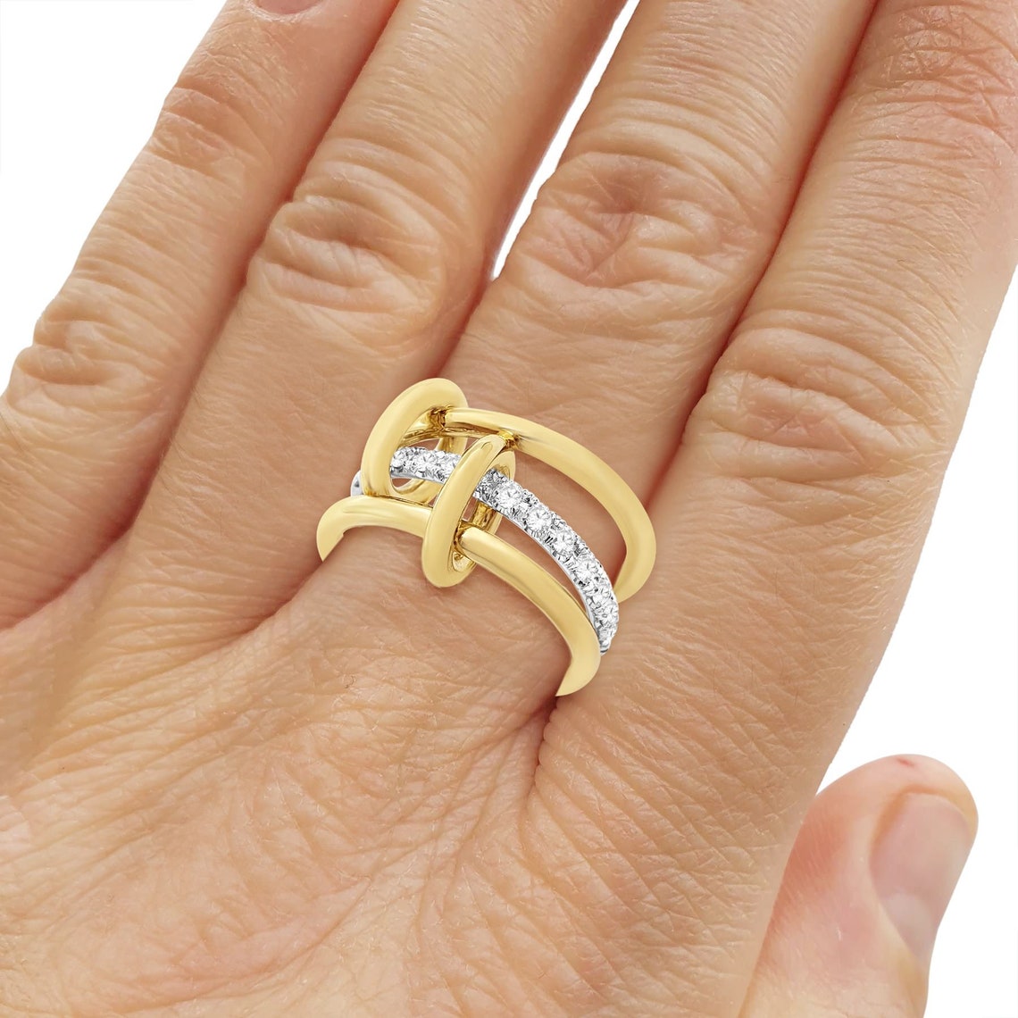 Two Tone Gold Diamond Eternity Stackable Ring - Etsy