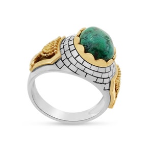 Silver and Gold Jerusalem Walls, Temple Menorah and Eilat Stone Ring ...