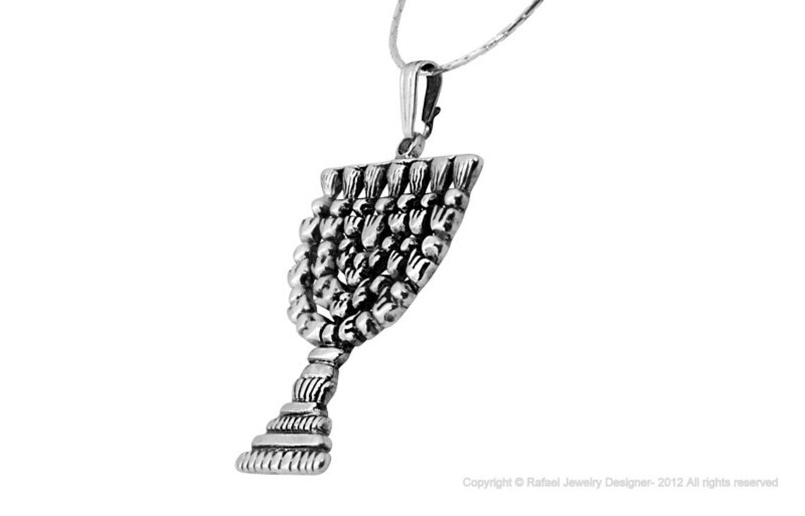 Sterling Silver Menorah Necklace,silver Menorah Charm,jerusalem Holy ...