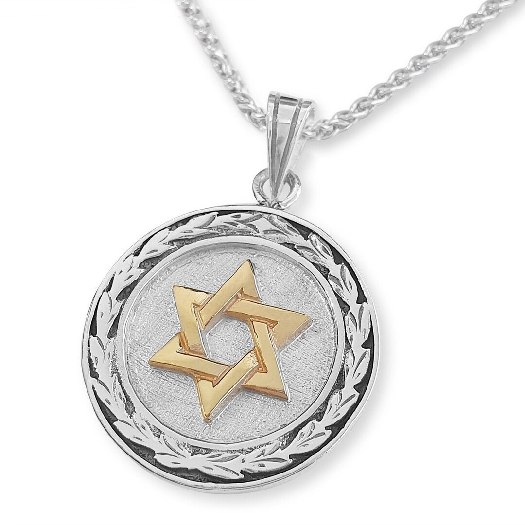 Silver and Gold Star of David Pendant, Interwoven Magen David Necklace ...