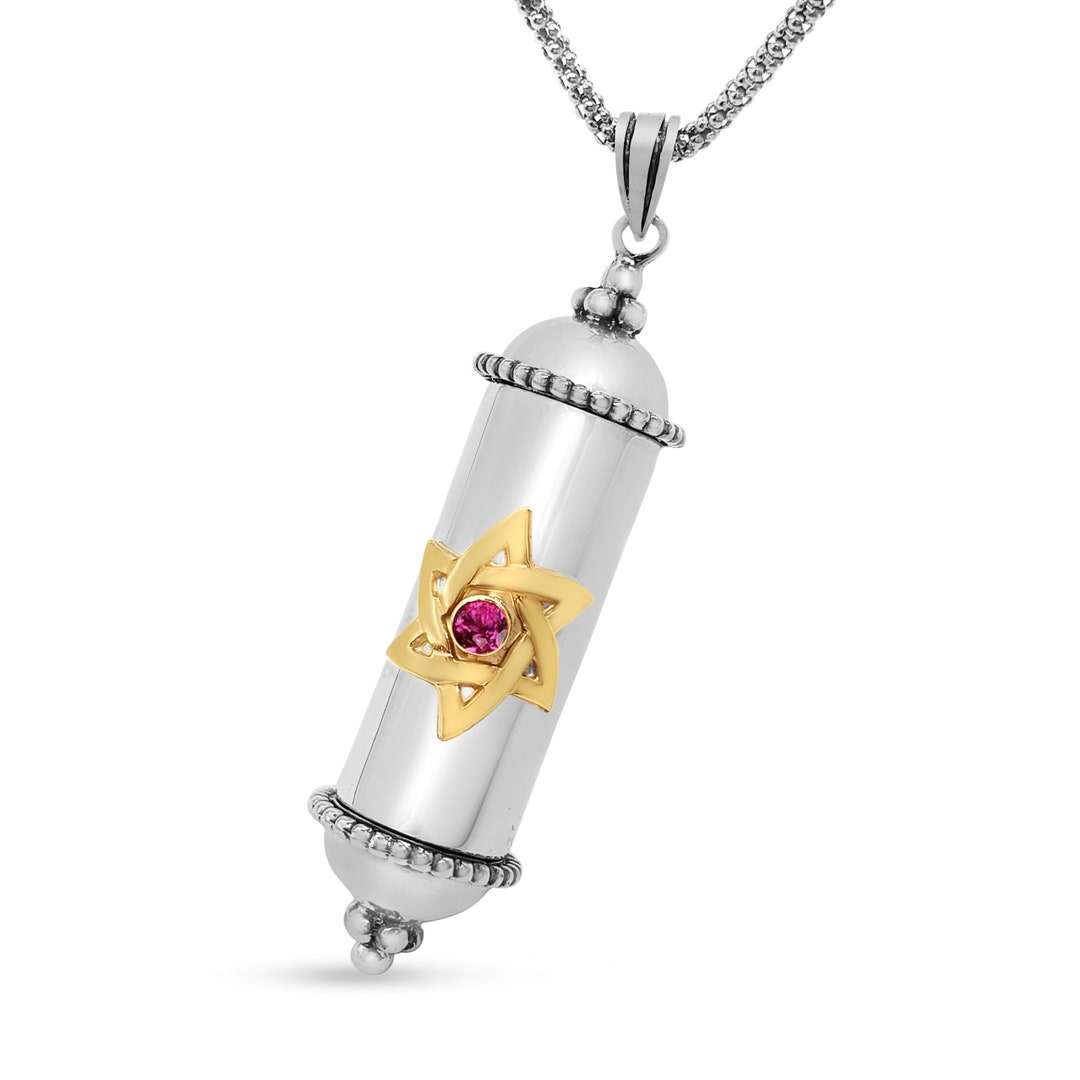 Jewish Mezuzah Pendant,silver and Gold Star of David Necklace,magen ...