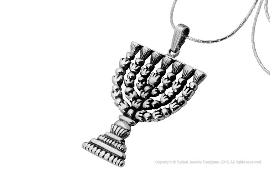 Sterling Silver Menorah Necklace,silver Menorah Charm,jerusalem Holy ...