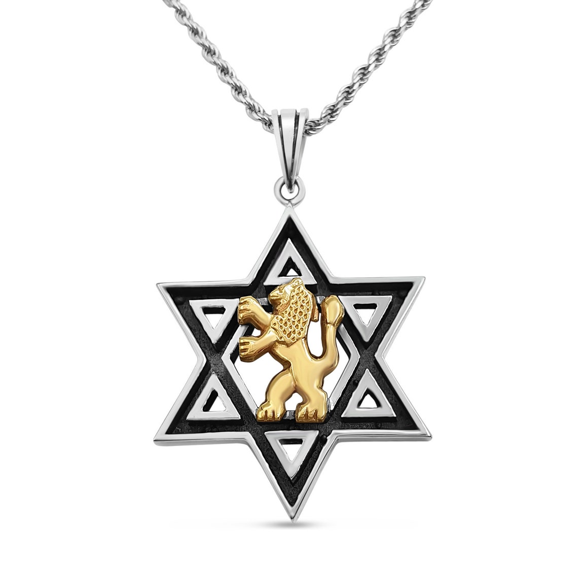 Silver and Gold Star of David Pendant,magen David Necklace,silver and ...