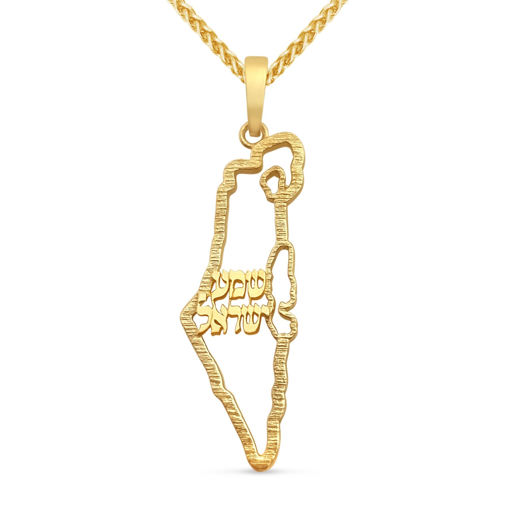 14K Gold Israel Map Pendant With Shema Israel, Jewish Jewelry, Map of ...