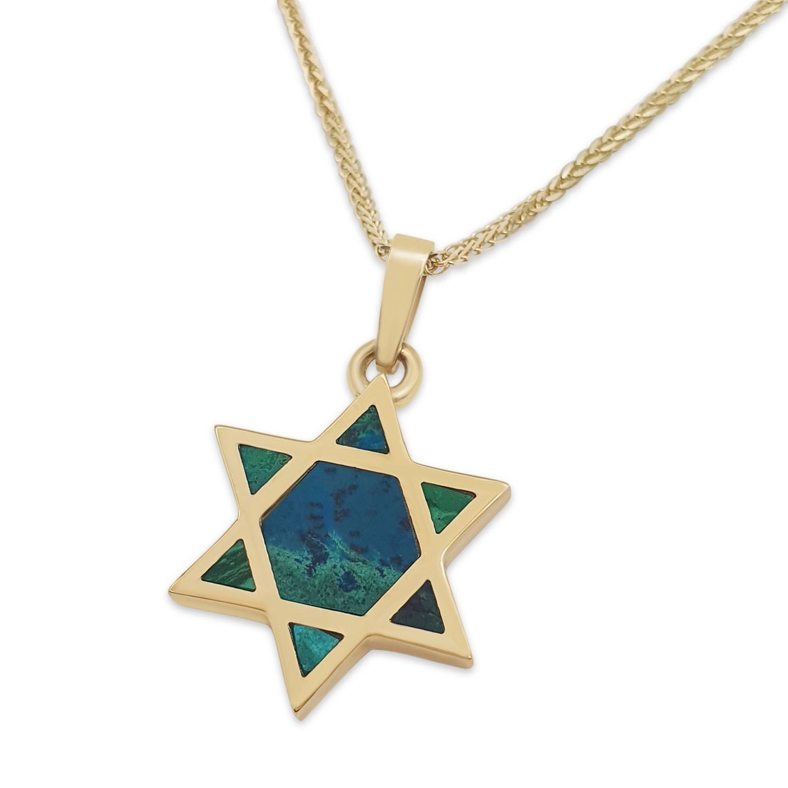 14K Solid Gold Jewish Star of David Pendanteilat Stone - Etsy