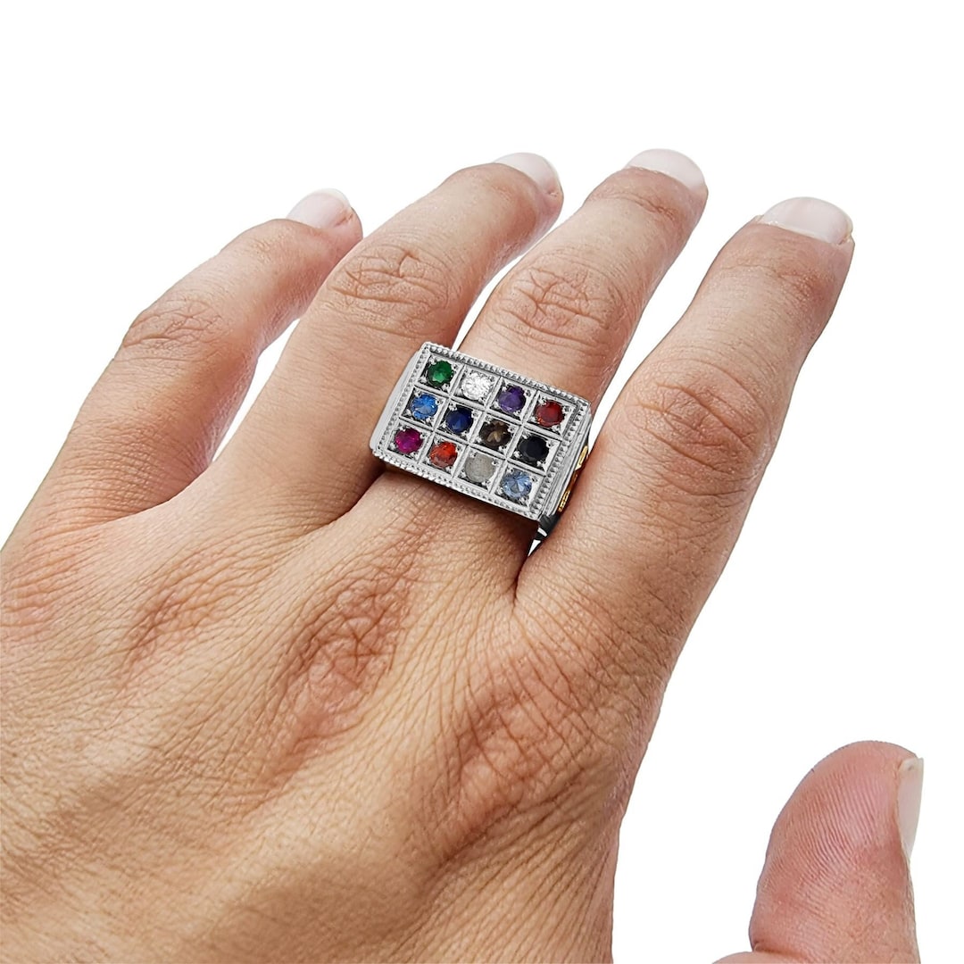 Sterling Silver Choshen Ring & 14k Yellow Gold Magen David Multi ...