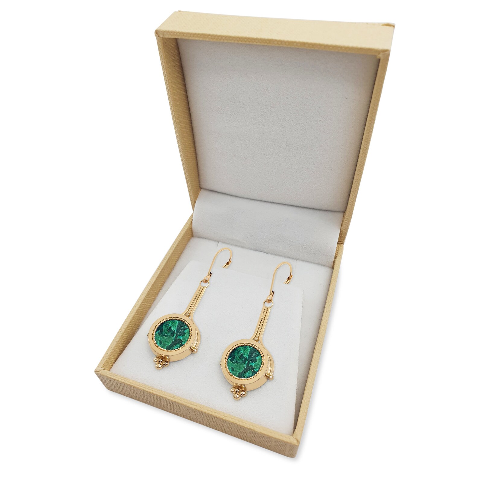 14K Solid Gold Natural Eilat Stone Earrings - Etsy