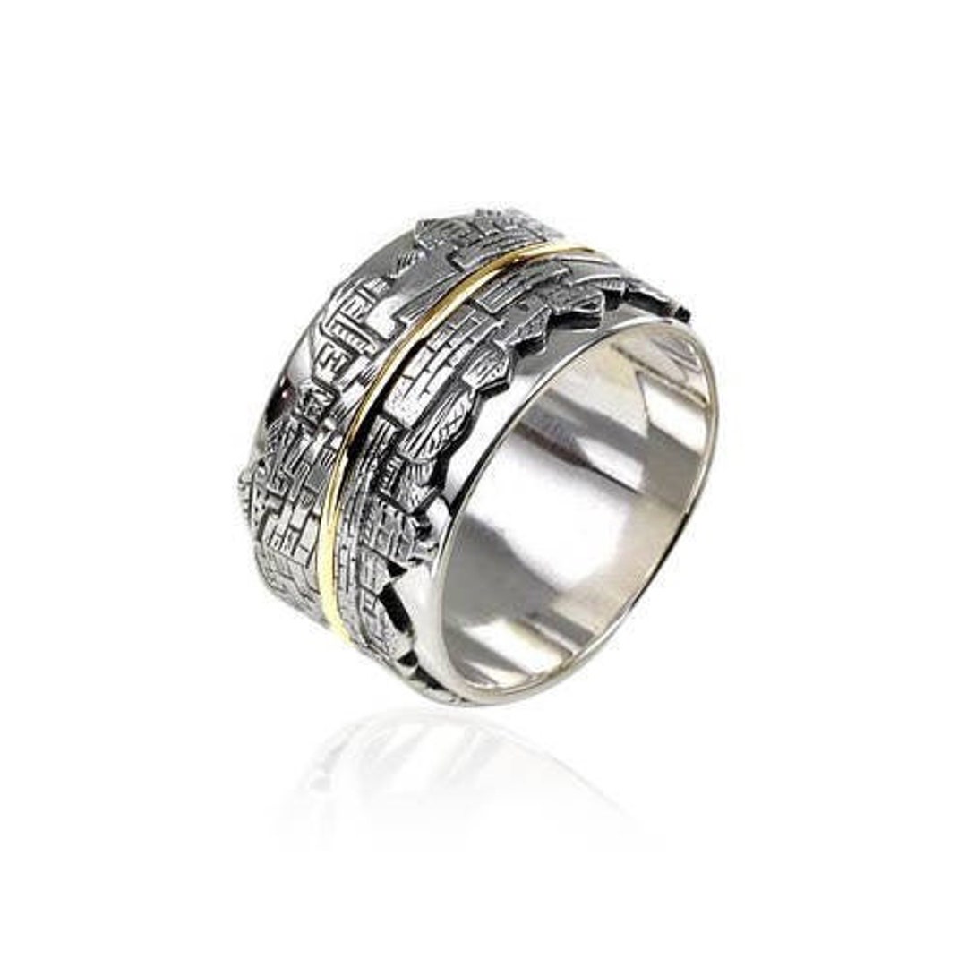 Silver and Gold Holy Jerusalem Ring,biblical Jewelry,old City Jerusalem ...