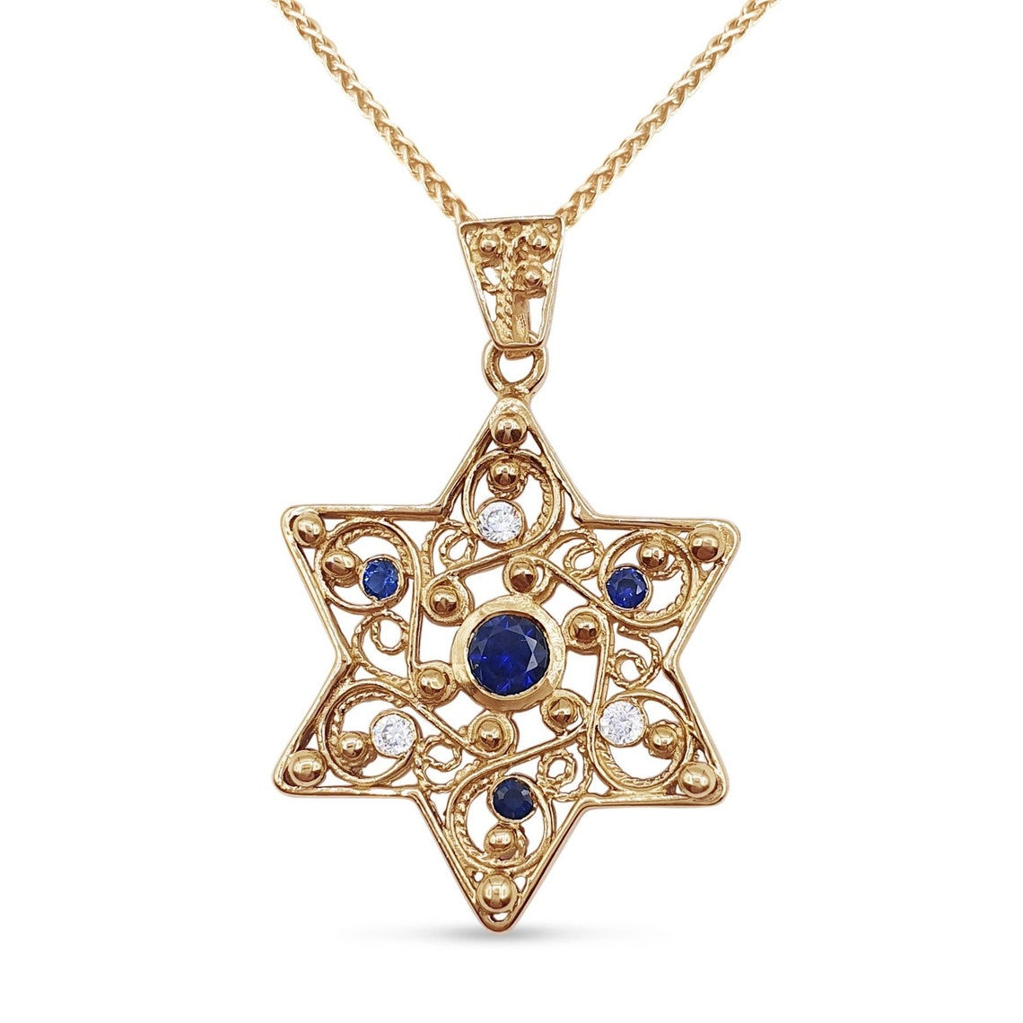14K Gold Jewish Star of David Judaica Necklace - Etsy