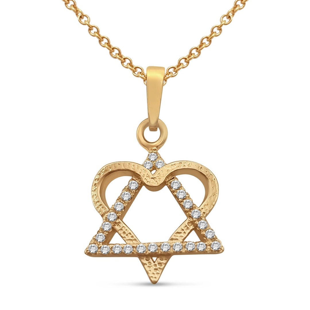 Interlocking Gold Hearts Star of David Pendant Natural Diamonds, Jewish ...