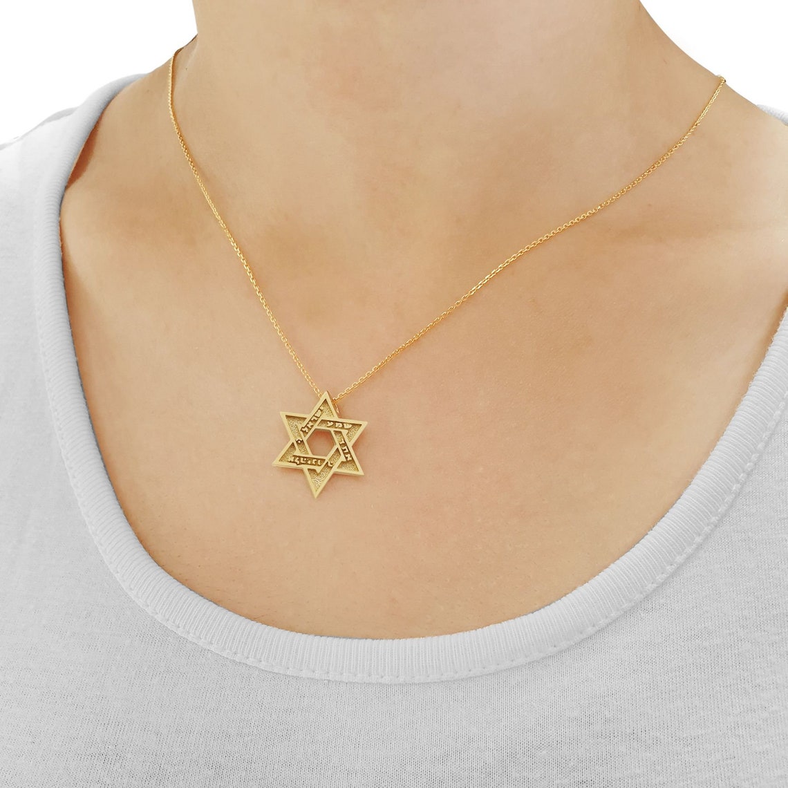 14K Gold Jewish Star of David Pendantshema Yisrael Hebrew - Etsy