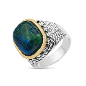 Eilat Stone Statement Ring,silver and Gold Jerusalem Ring,man Ring,blue ...