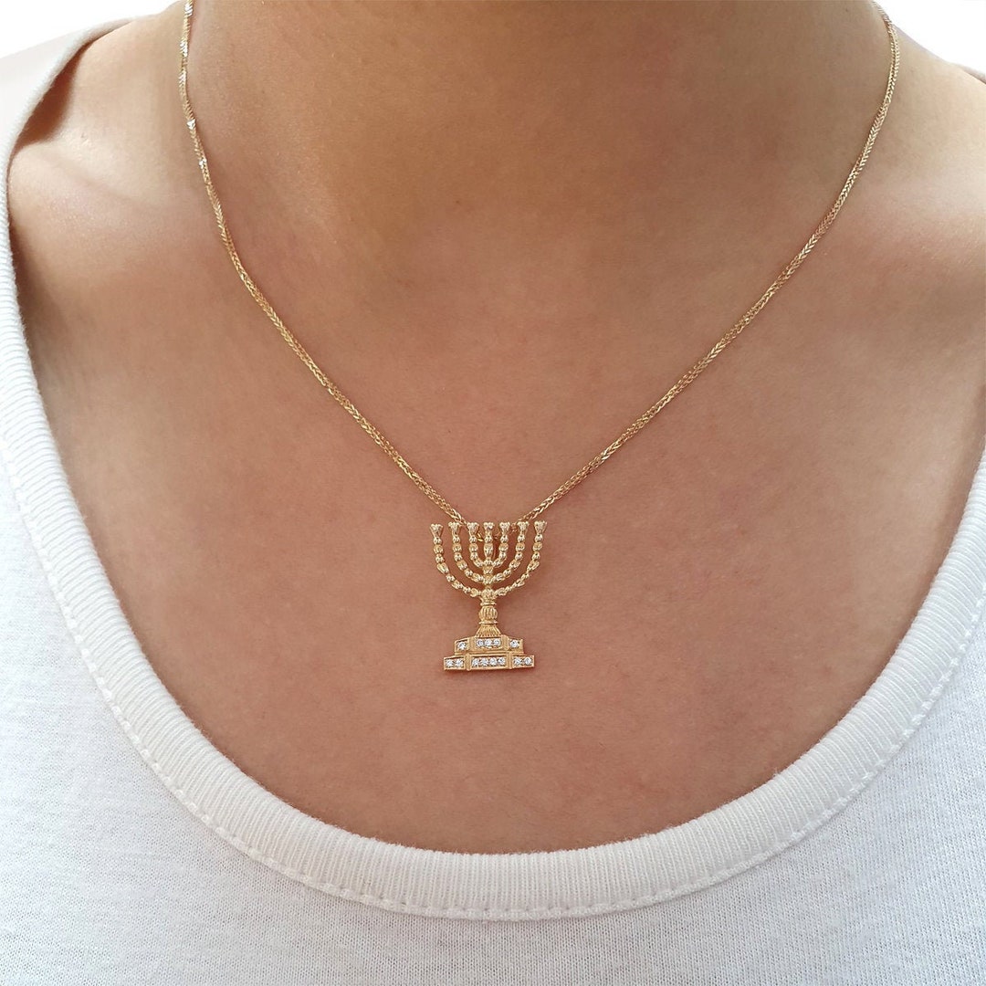 Diamond Menorah Gold Pendant - Etsy