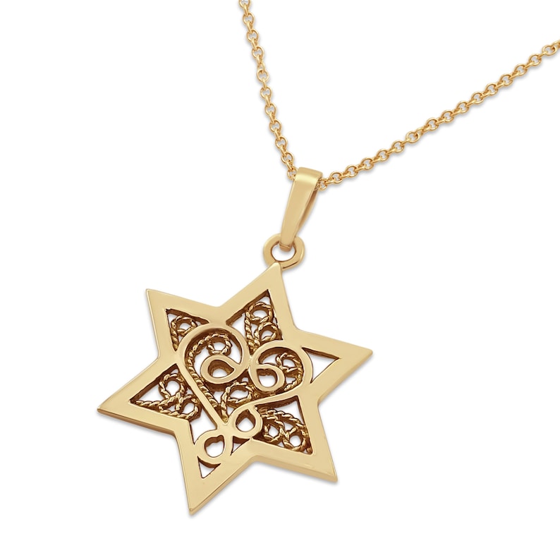 14K Gold Filigree Star of David Pendant Gold Jewish Star | Etsy