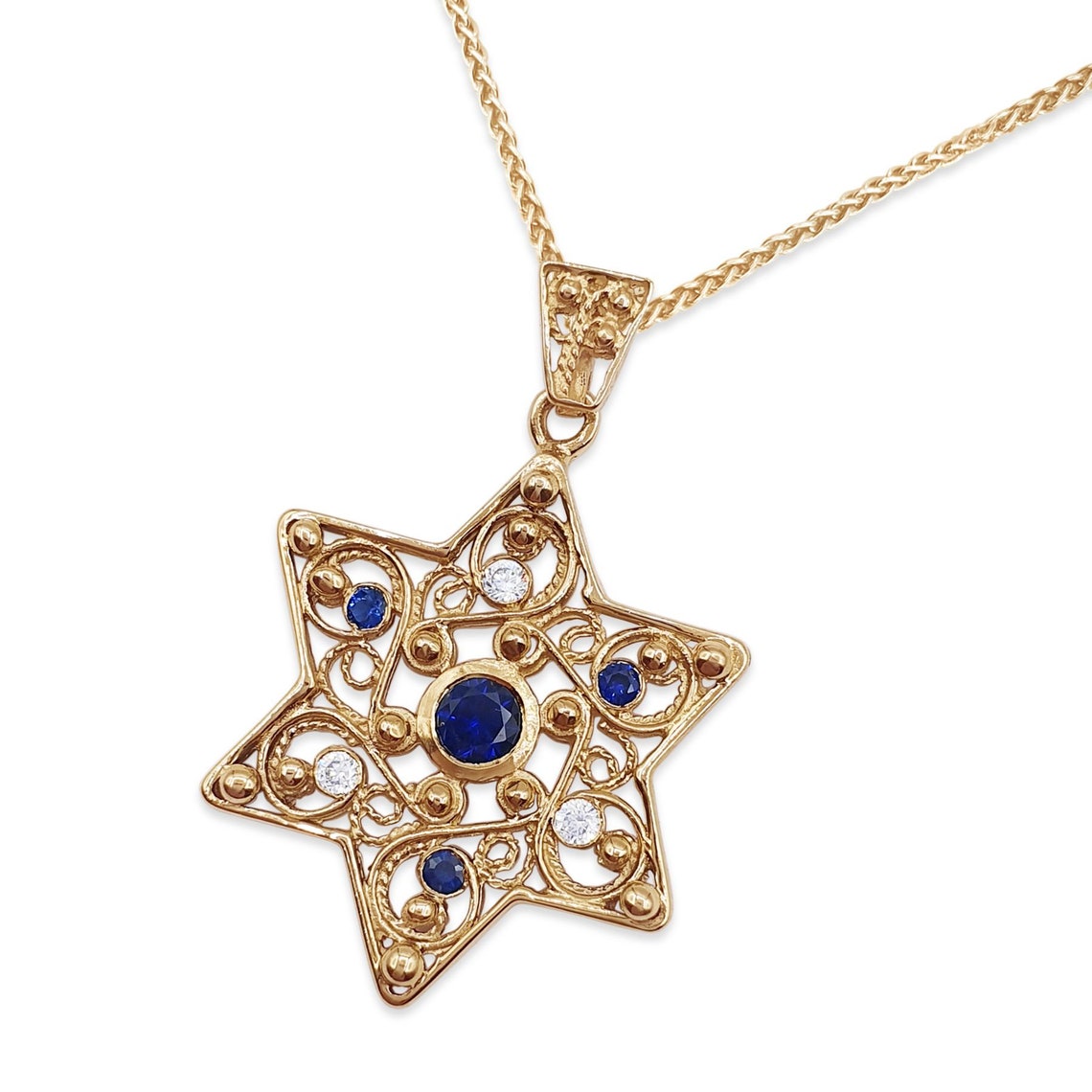 14K Gold Jewish Star of David Judaica Necklace - Etsy