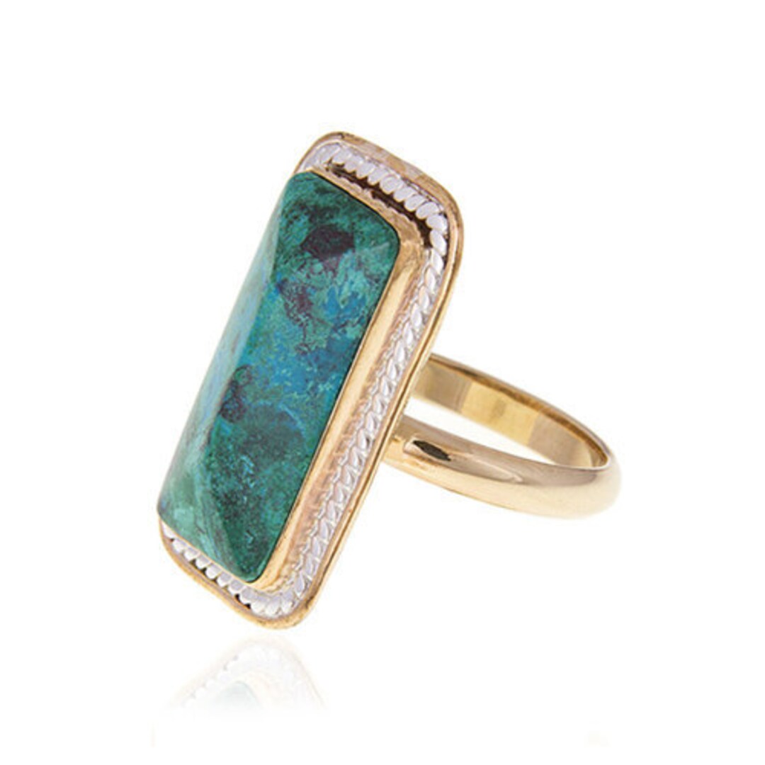 Rectangular Eilat Stone Women Ring,sterling Silver and Gold Filled Band ...