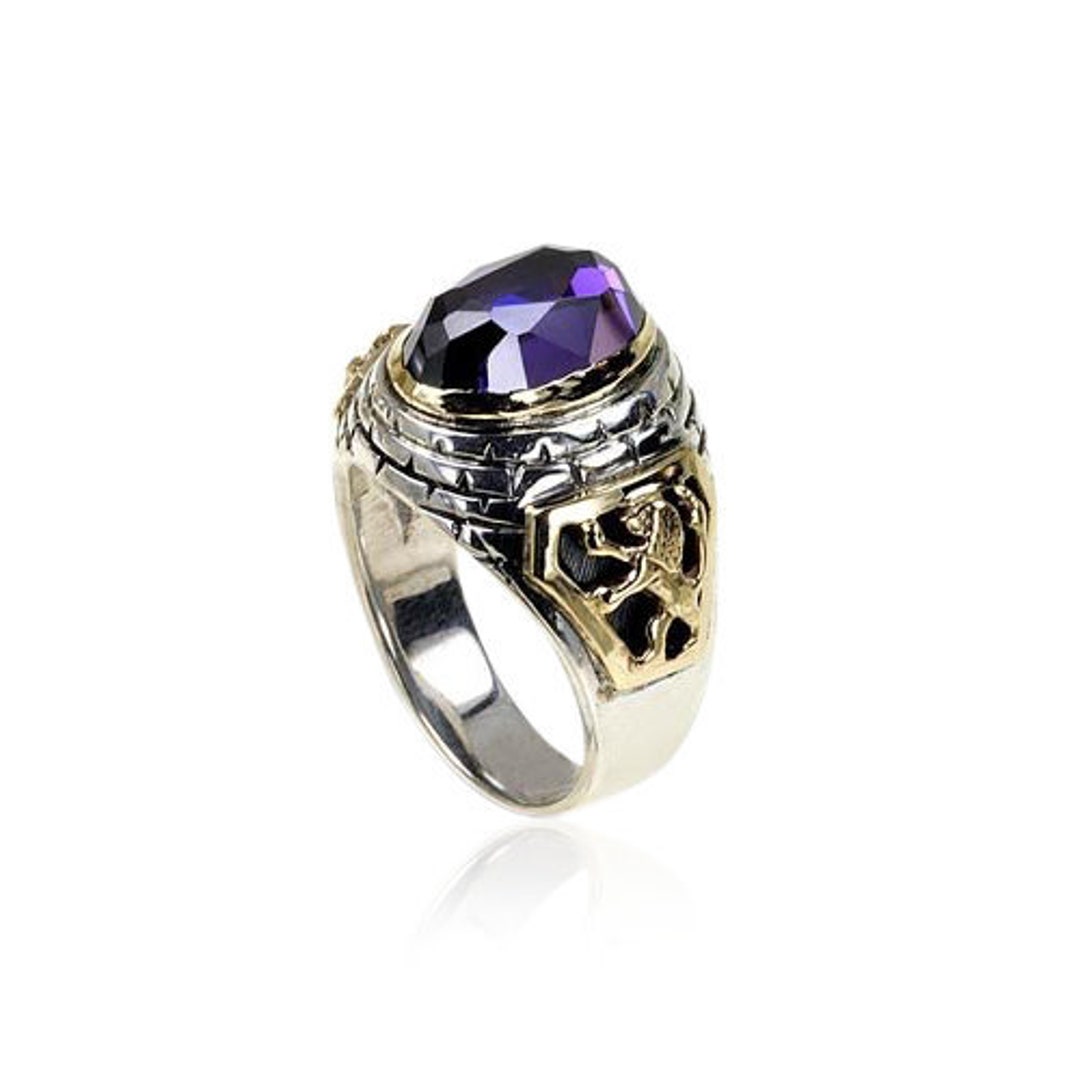 Silver and Gold Amethyst Ring, Jewish Heritage, Amethyst Gold Lion of ...