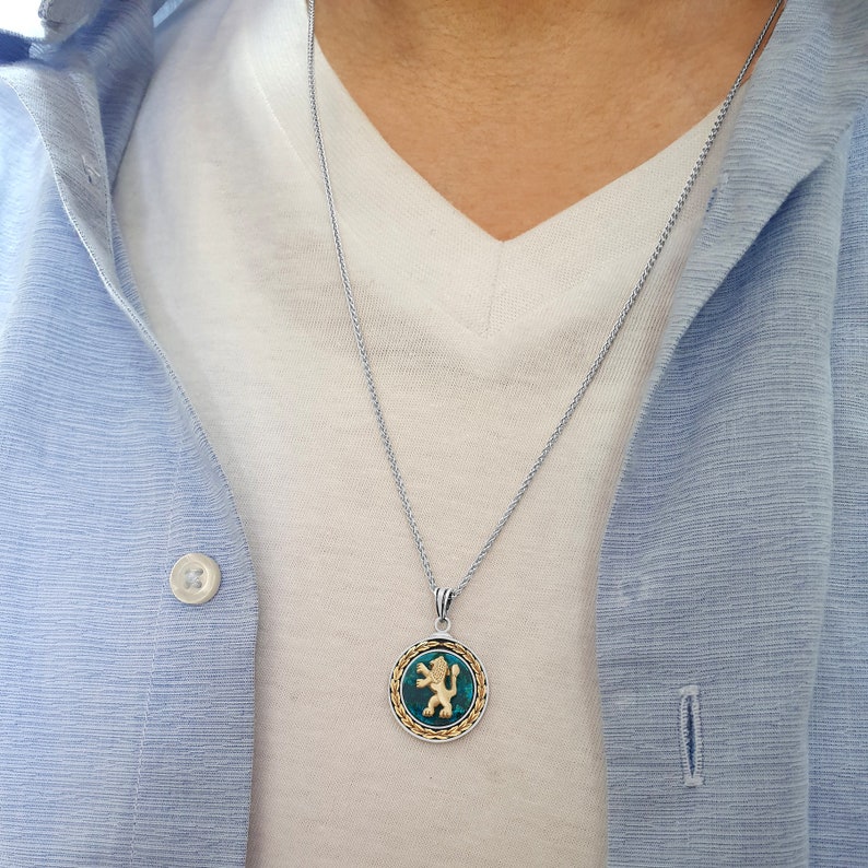 Silver and Gold Lion of Judah Pendant Eilat Stone Judaica - Etsy