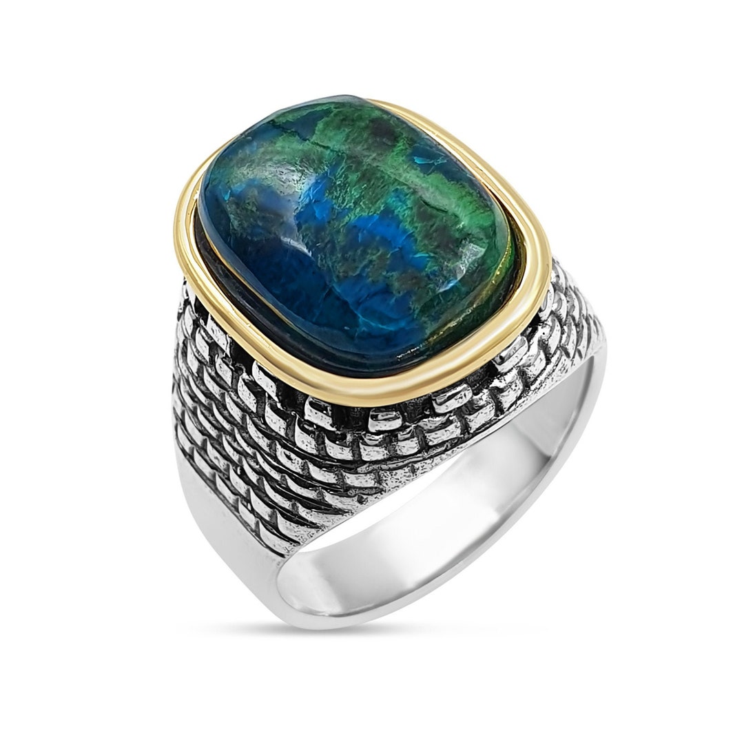 Eilat Stone Statement Ring,silver and Gold Jerusalem Ring,man Ring,blue ...