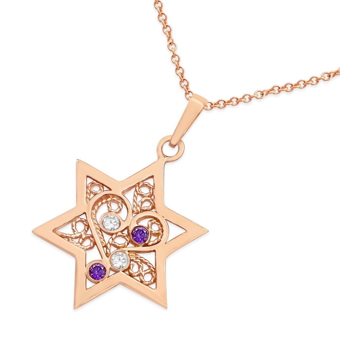14K Rose Gold Filigree Jewish Star of David Pendantpurple - Etsy
