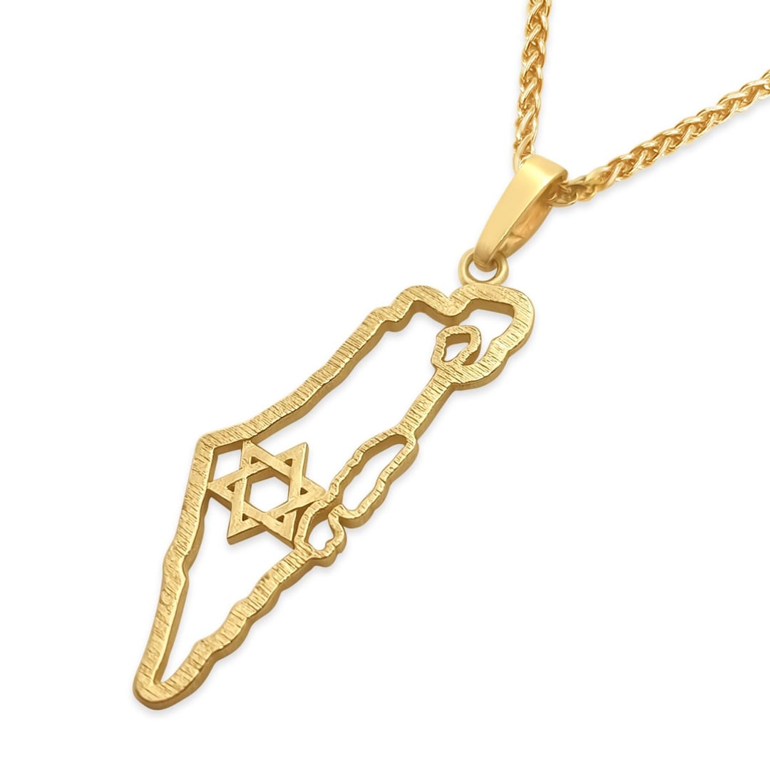 14K Gold Israel Map Pendant With Star of David, Jewish Jewelry, Map of ...