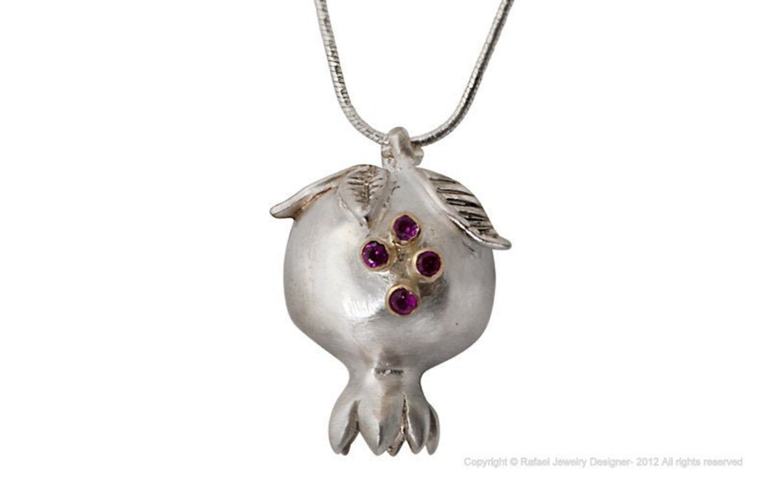 Silver and Gold Pomegranate Necklace,ruby Pomegranate Pendant,silver ...