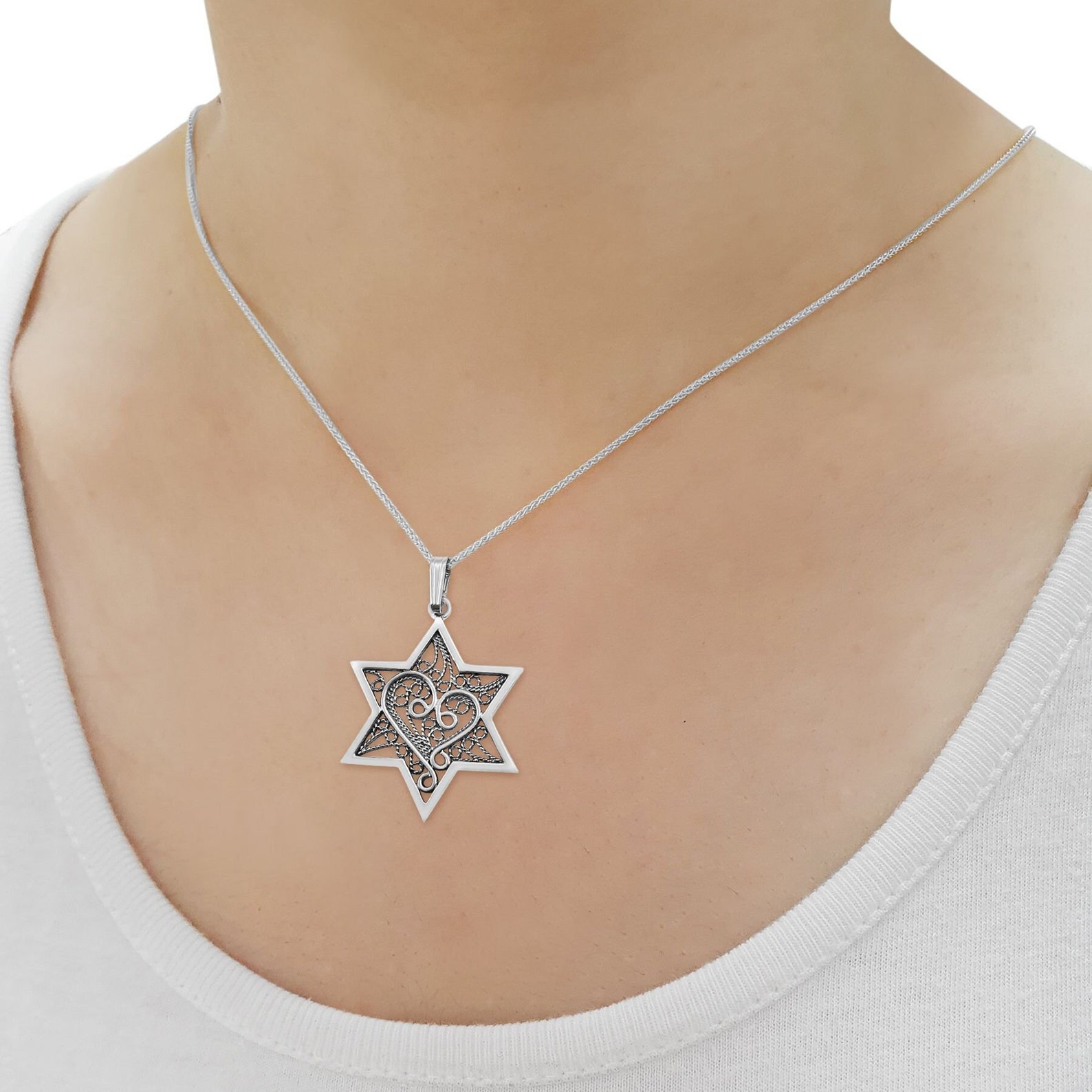 Sterling Silver Filigree Jewish Star of David Pendant - Etsy